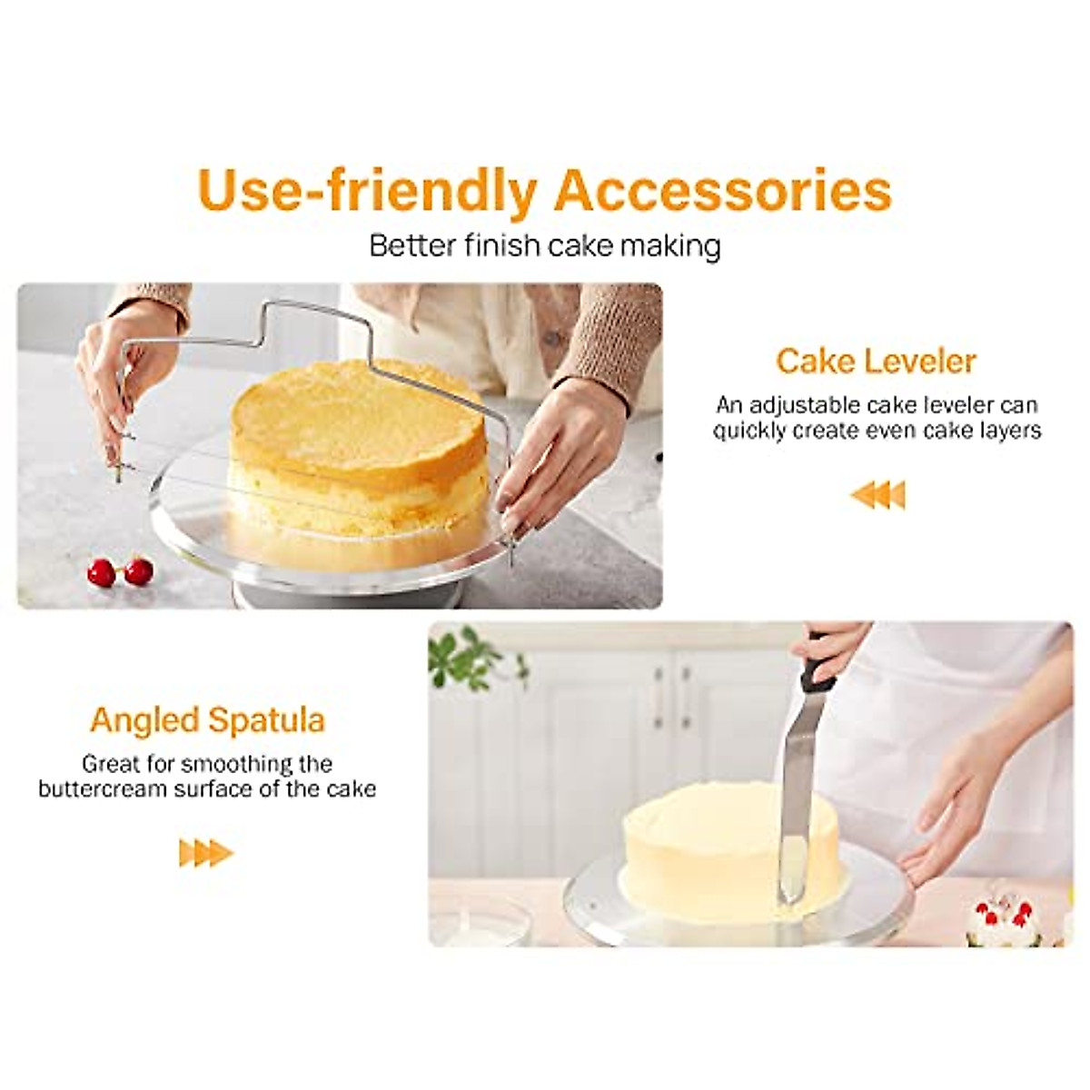 Kootek Aluminium Cake Decorating Turntable, 12 Inch Rotating Cake Stand, 22pcs Baking Supplies Tools with Icing Spatula, Cake Leveler, 3 Icing Smoother, 12 Icing Piping Tips, 2 Pastry Bag