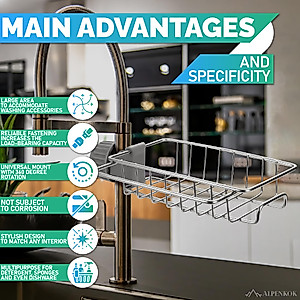 Faucet Rack for Kitchen Sink Sponge Caddy - Bathroom Sink Faucet Sponge Holder Soap Holder Kitchen Sink Organizer - Stainless Steel Sponge Holder for Kitchen Sink Suction Kitchen Storage Dish Rack