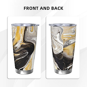 Black and Gold Swirl liquid ink marble 20oz Tumbler Stainless Steel Vacuum Insulated Coffee Travel Mug, Durable Coffee Travel Mug with Splash-Proof Lid Metal Straw and Brush Thermal Cup for Outdoor