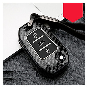 MOONIIGHT XDH Carbon Fiber Alloy+Silicone Car Remote Key Case Cover FIT for Peugeot 208 308 508 3008 5008 Fit for Citroen C4 Picasso DS3 DS4 DS5 DS6 (Color Name : A Black red)