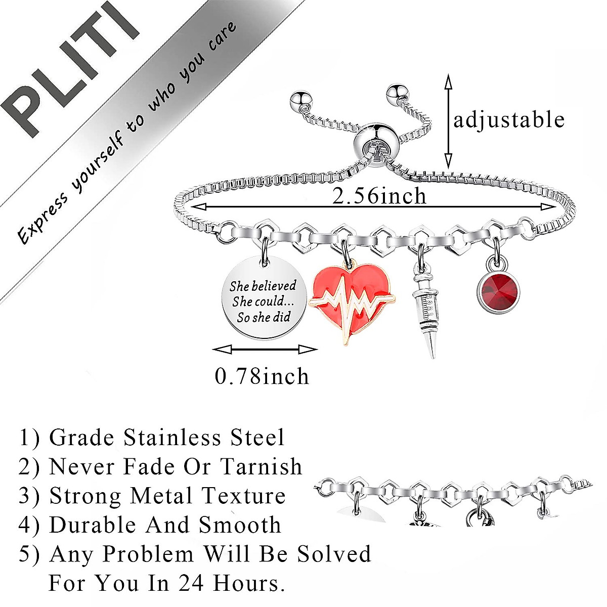PLITI Phlebotomist Gift Phlebotomy Technician Gift Phlebotomy Graduation Gift She Believed She Could So She Did Bracelet (she believed Phlebotomy bg)