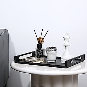 MyGift Large Modern Matte Black Metal Serving Tray, 12 x 16 inch Decorative Coffee Table Ottoman Tray with Curved Cutout Handles