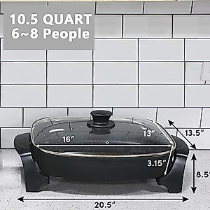 Nonstick Extra Deep Electric Skillet - with Glass Vented Lid, Adjustable Temperature, Serves 6 to 8 people (10.5Qt.)