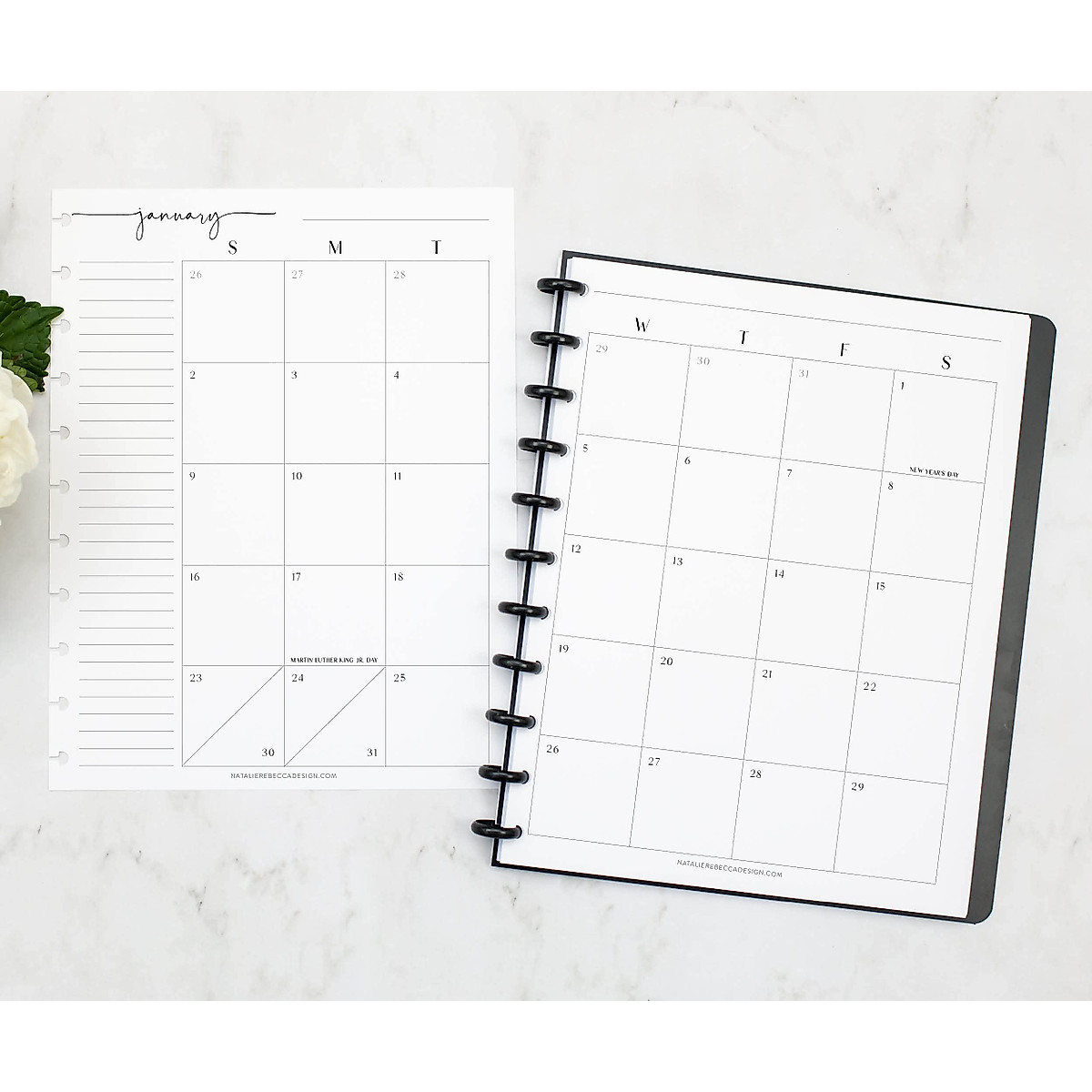 BetterNote 2024 HORIZONTAL Calendar Refill for Disc Notebook, Fits Levenger Circa, Staples Arc Jr, TUL Office Depot, Happy Planner, InkWell Press, MAMBI, NOTIQ (Modern, 11-Disc, 8.5"x11")