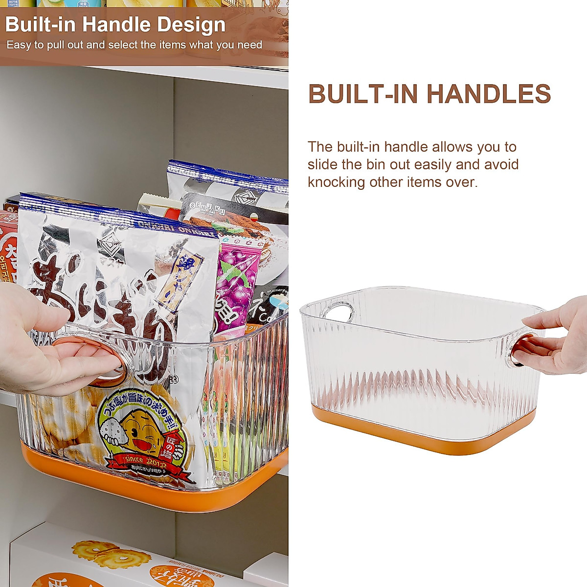 VECELO Refrigerator Organizers - Durable PET Storage Bins, Space Saving, Clear View, Contain Spill, Organizer for Kitchen, Laundry, Closet - Set of 2