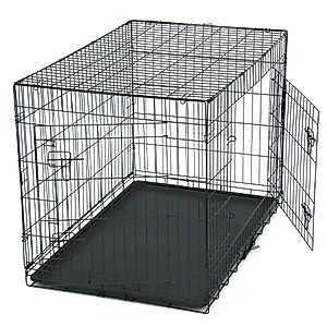 Dog Crate Large Foldable Dog Kennel Metal Wire Pet Dog Cage with Double-Door Leak-Proof Tray Divider Panel and Handle for Dog Cat Pet,Black (42")