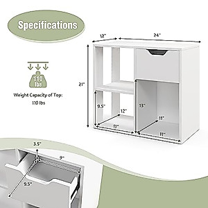 Giantex 3 Cube Bookcase with Drawer White, 21" Wooden Floor Standing Storage Organizer w/Open Storage Cabinet, Freestanding Display Shelf for Bedroom Living Room Kid’s Playroom Reading Nook (1)
