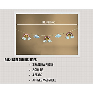 JUJOBEE Boho Rainbow, Clouds, Wooden Bead Wall Decor 4ft. Garland Tapestry, Nursery Wall Decor, Baby Decor, Wall Decor, Boho Rainbow Decor, Classroom Decor (Pink Theme) PINK, BLUE, NEUTRAL GRAY