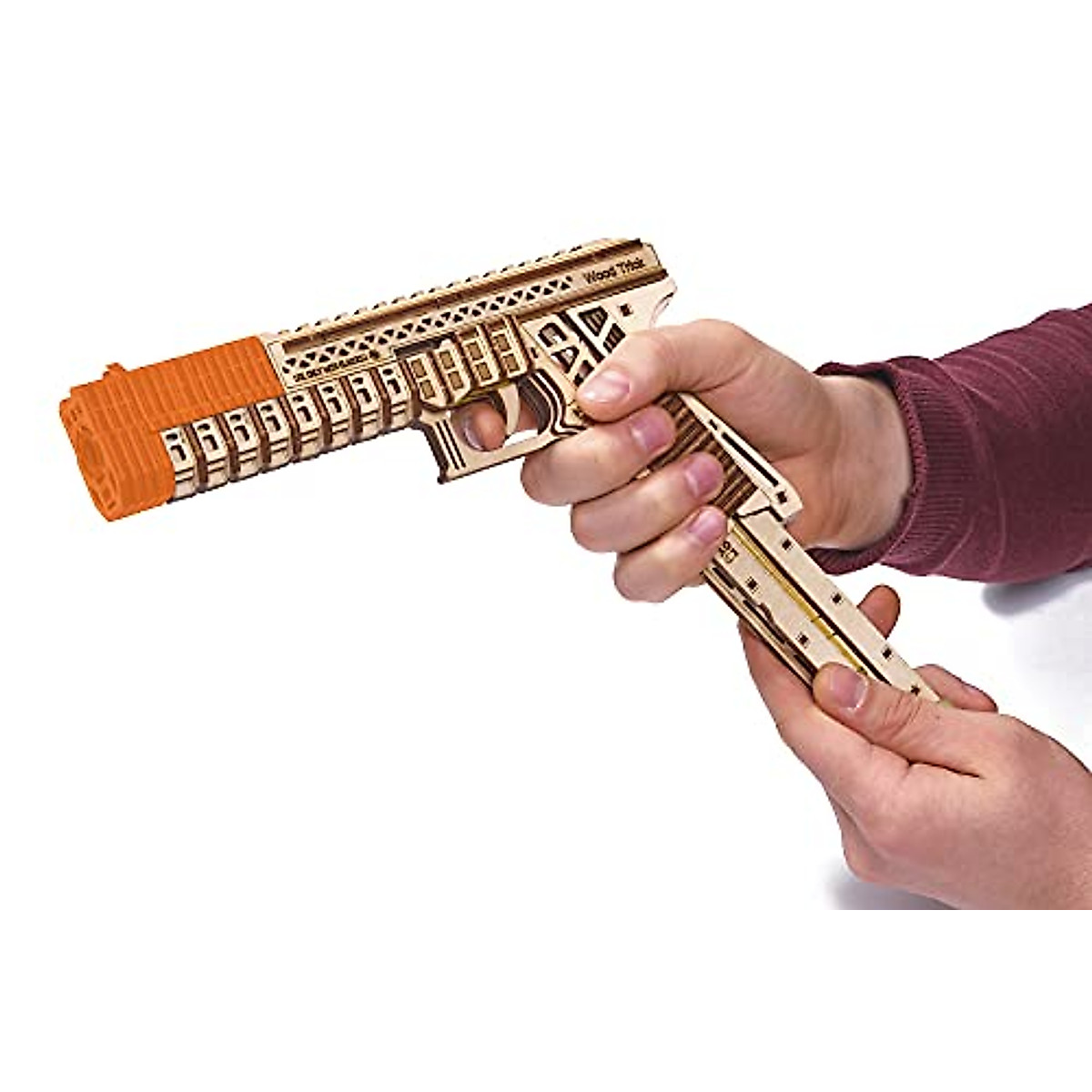 Wood Trick Defenders Gun 3D Wooden Puzzles for Adults and Kids to Build - Shoots up to 13 ft - 2 Clips - 9x5 in - Wooden Model Kits for Adults and Kids - 14+