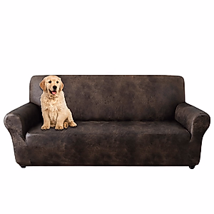 molasofa Sofa Covers - Couch Cover for Leather Couch, Soft and Washable Sofa Covers with Leather-Like Quality. Non-Pilling, Non-Slip 1-Piece Couch Cover for Dogs, Cats, and Kids (02 Dark Brown)