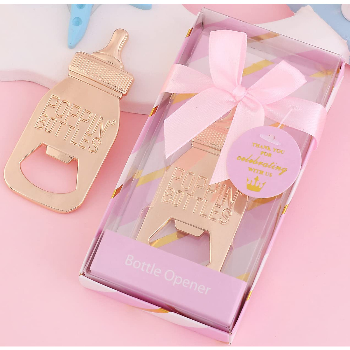 24 Pcs Poppin Bottle Openers for Baby Shower Favors,Gifts and Decorations，Bottle Opener for Girl Baby Shower Souvenirs for Guest/Pink Girl Baby Shower Decor Supplies (Baby Pink, 24)