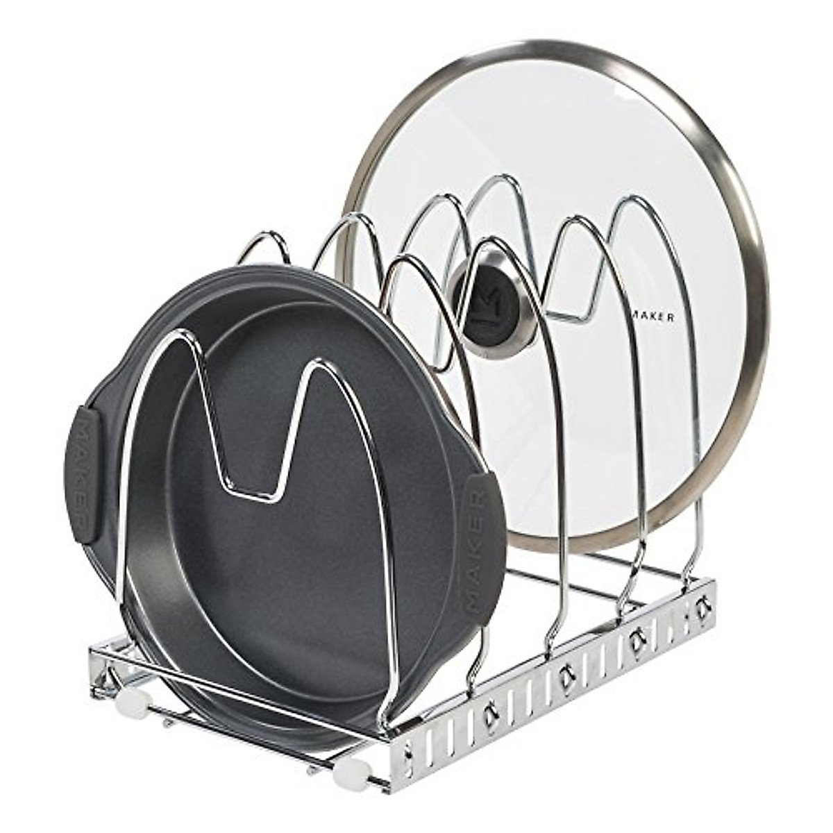 IRIS USA 12" Five-Tier Cookware Organizer, Pot and Pan Organizer Rack, Countertop and Under Cabinet Organizer, Adjustable, Rubber Feet Prevent Scratches, Silver