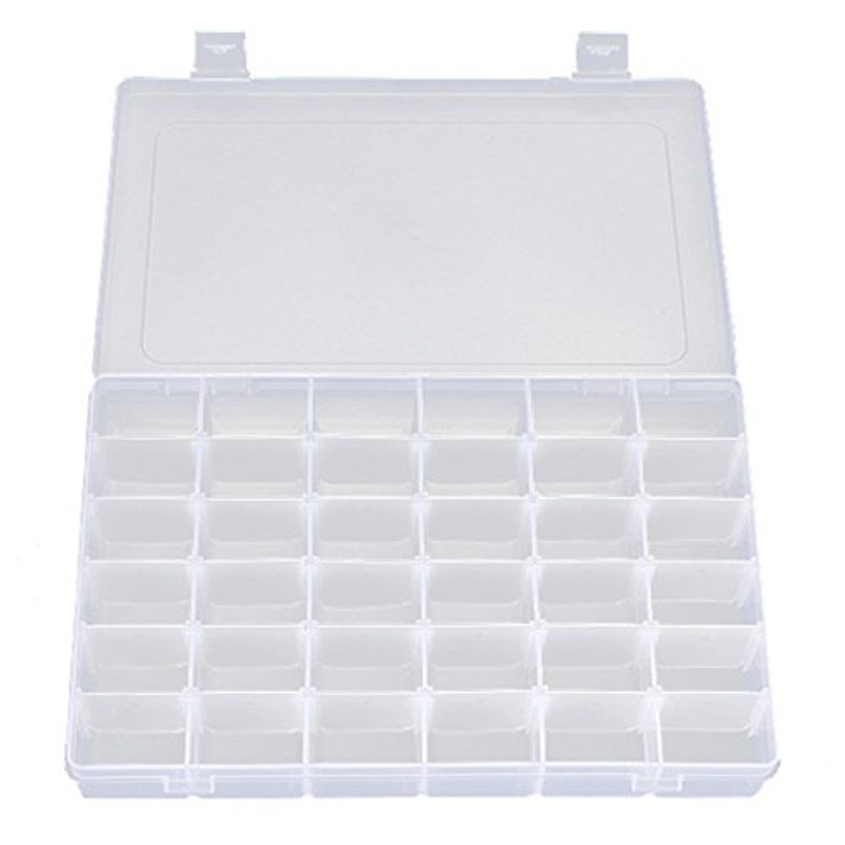 OULII Clear Plastic Jewelry Box Organizer Storage Container with Adjustable Dividers 36 Grids