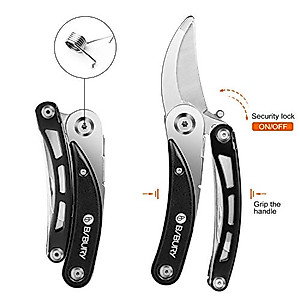 BIBURY Gardening Hand Pruners, 5 in 1 Multitools Folding Scissors 420 Stainless Steel Pruning Shears Bonsai Cutters for Tree Trimmers Secateurs,Garden Scissors,Garden Shears,Clippers for The Garden