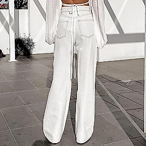 LONGBIDA Baggy Jeans for Women High Waisted Stretch Wide Leg Straight Denim Jeans(White,XL)