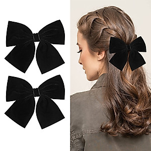 Black Velvet Mini Hair Bows for Women Girls, Classy Short Tail Bow Hair Ties, Cute Duckbill Clip Headdress Decor, Back to School Outfits, Cute Hair Styling Accessories for Teen Toddler Girl Stuff