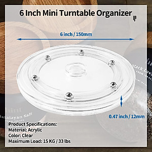 Bivethoi 6 Inch Turntable Mini Turntable Organizer, Clear Rotating Tray Small Revolving Base, Acrylic Ball Bearing Turntable Plate for Kitchen Table Spice Rack, TV Laptop Computer Monitor