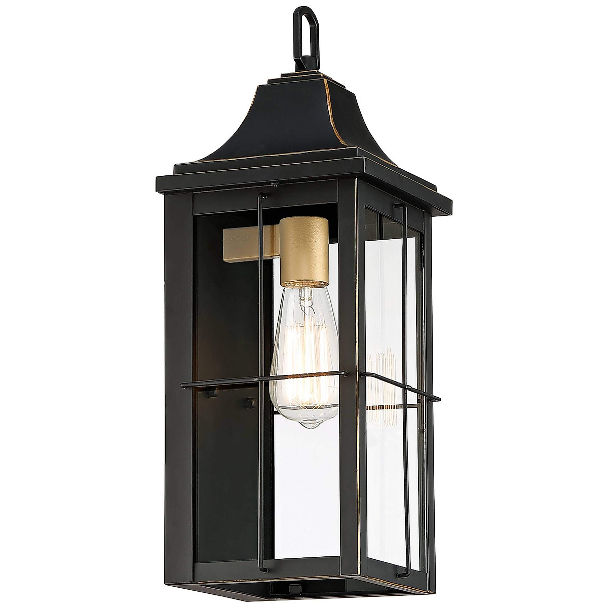 John Timberland Sunderland Traditional Outdoor Wall Light Fixture Black Warm Gold 18 1/2" Clear Glass Panels for Exterior House Porch Patio Outside Deck Garage Yard Front Door Garden Home