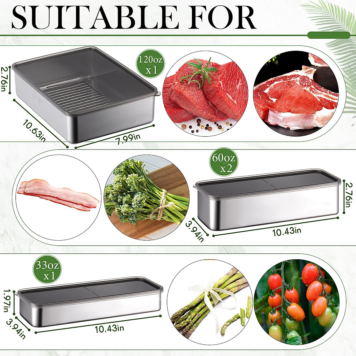 Hushee 13 Pack Stainless Steel Food Storage Containers 30,60,120,13.5 oz Airtight Stackable Fridge Organizer Bins with Lids Food Packing Box for Bacon Cheese Meat Fruit Vegetable Storage