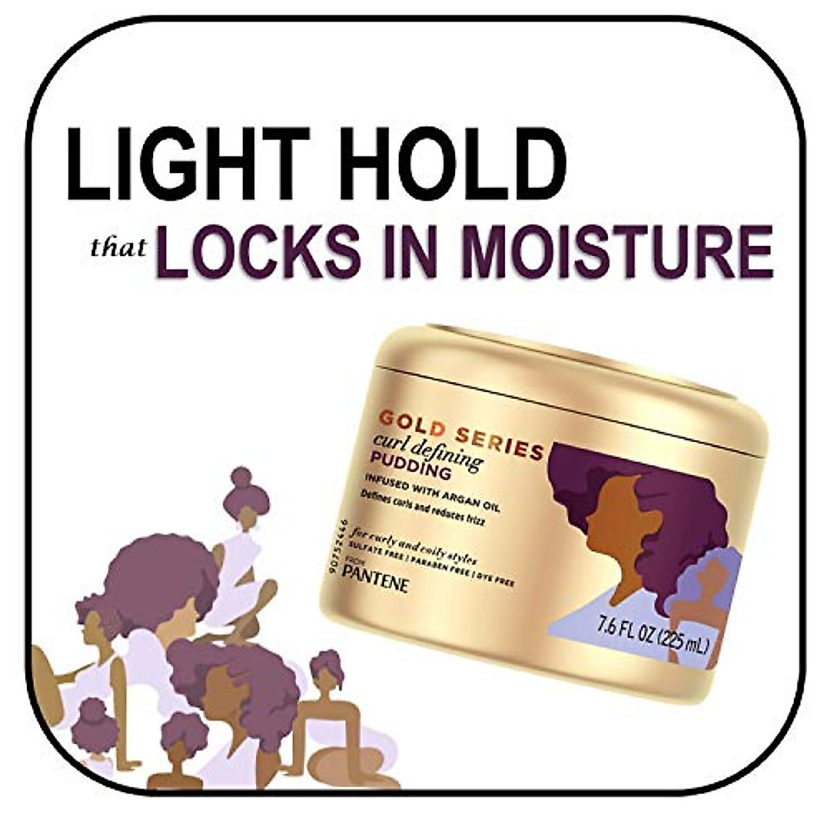 Pantene, Hair Cream Treatment, Sulfate Free Curl Defining Pudding, Pro-V Gold Series, for Natural and Curly Textured Hair, 7.6 fl oz