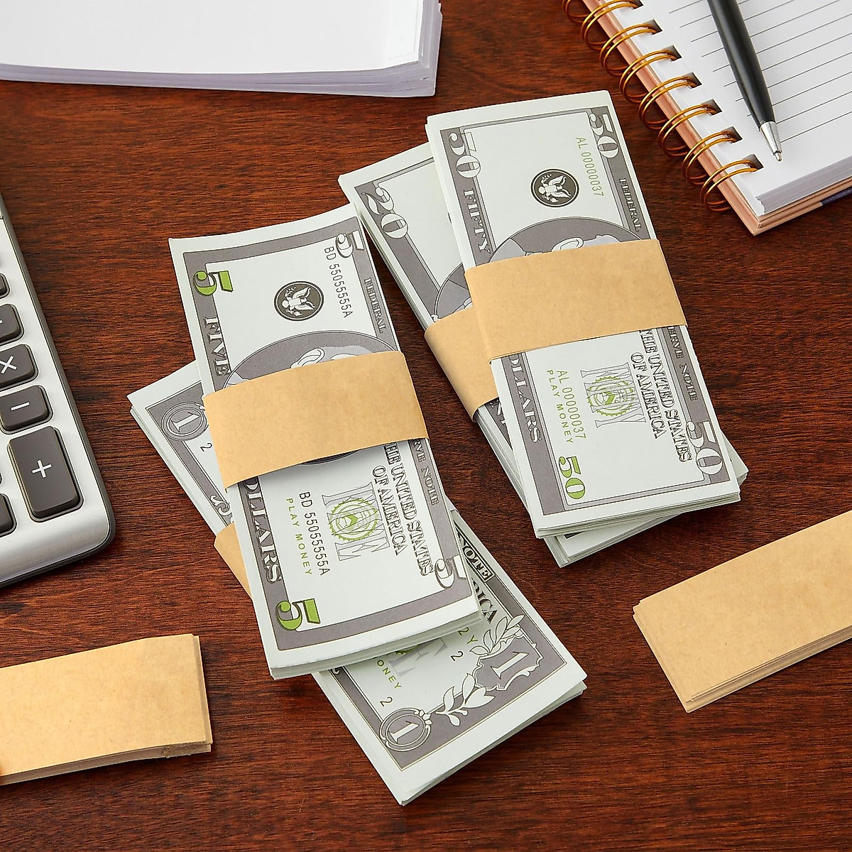 Okuna Outpost 500 Pack Kraft Paper Money Bands for Cash - Adhesive Currency Straps - Bill Wrappers - Blank Cash Straps (7.7 x 1.25 Inch)