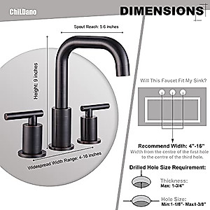 Oil Rubbed Bronze Bathroom Faucet 3 Hole, 2 Handle Rubbed Bronze Widespread Bathroom Faucet with Sink Pop Up Drain and Faucet Supply Lines, ChiLDano Bronze Bathroom Faucet CH3166ORB