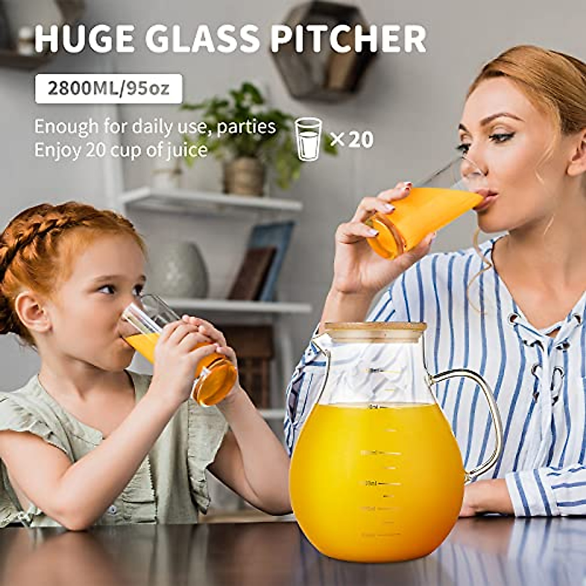 95 Ounce Large Glass Pitcher with Lid and Handle - Heat Resistant Borosilicate Beverage Carafe for Juice and Iced Tea