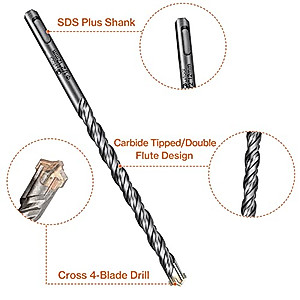 Lytool SDS Plus Drill Bits Set, 10Pcs Rotary Hammer Bits Set, Carbide Bits Tipped for Masonry, Ceramic Tile, Walls, Brick, Marble, Stone, Drill Bits for Impact Drill(3/16'',1/4'',5/16'',3/8",1/2")