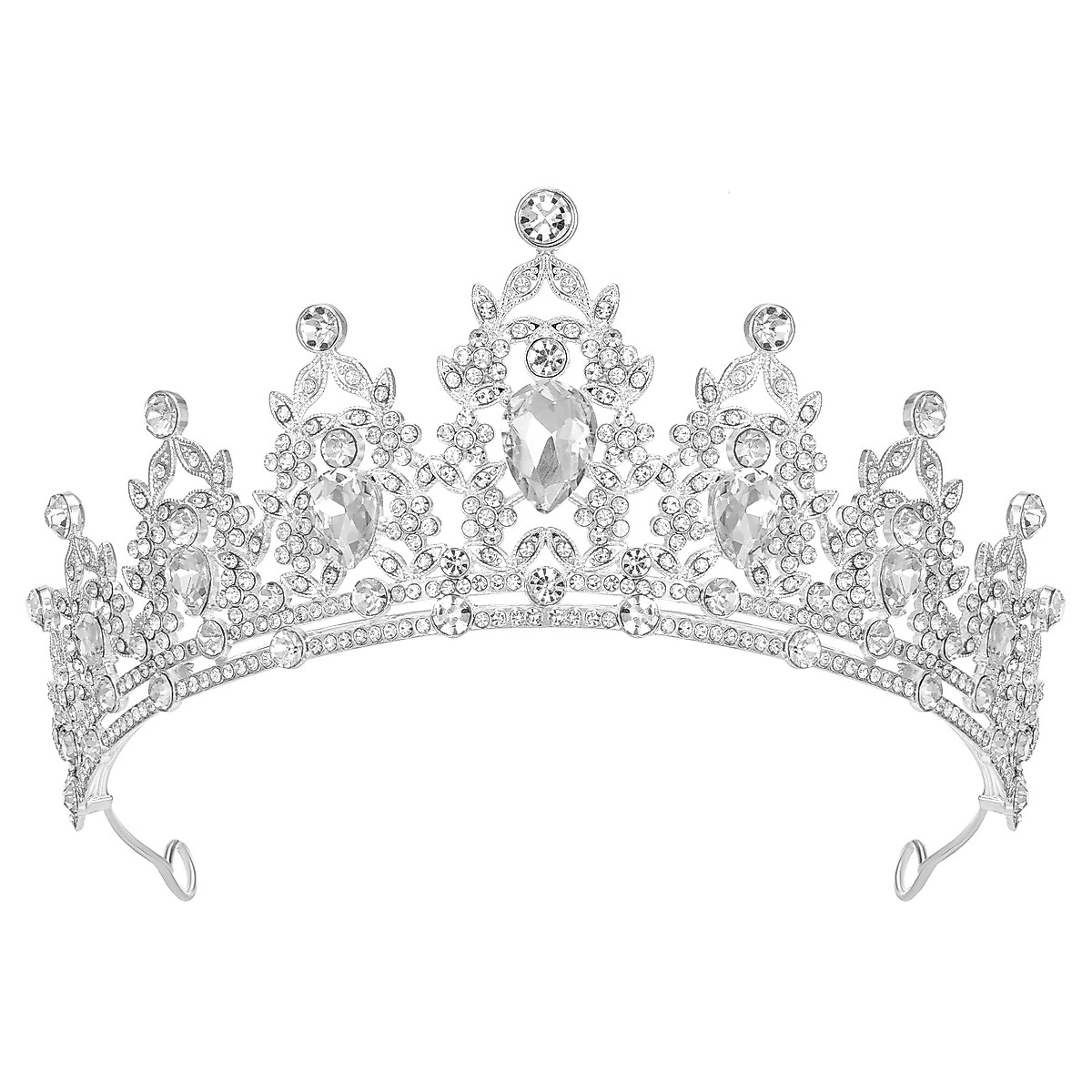 SWEETV Jeweled Tiaras and Crowns for Women, Crystal Queen Crown, Silver Wedding Tiara for Bride, Metal Birthday Quinceanera Pageant Prom Headpieces