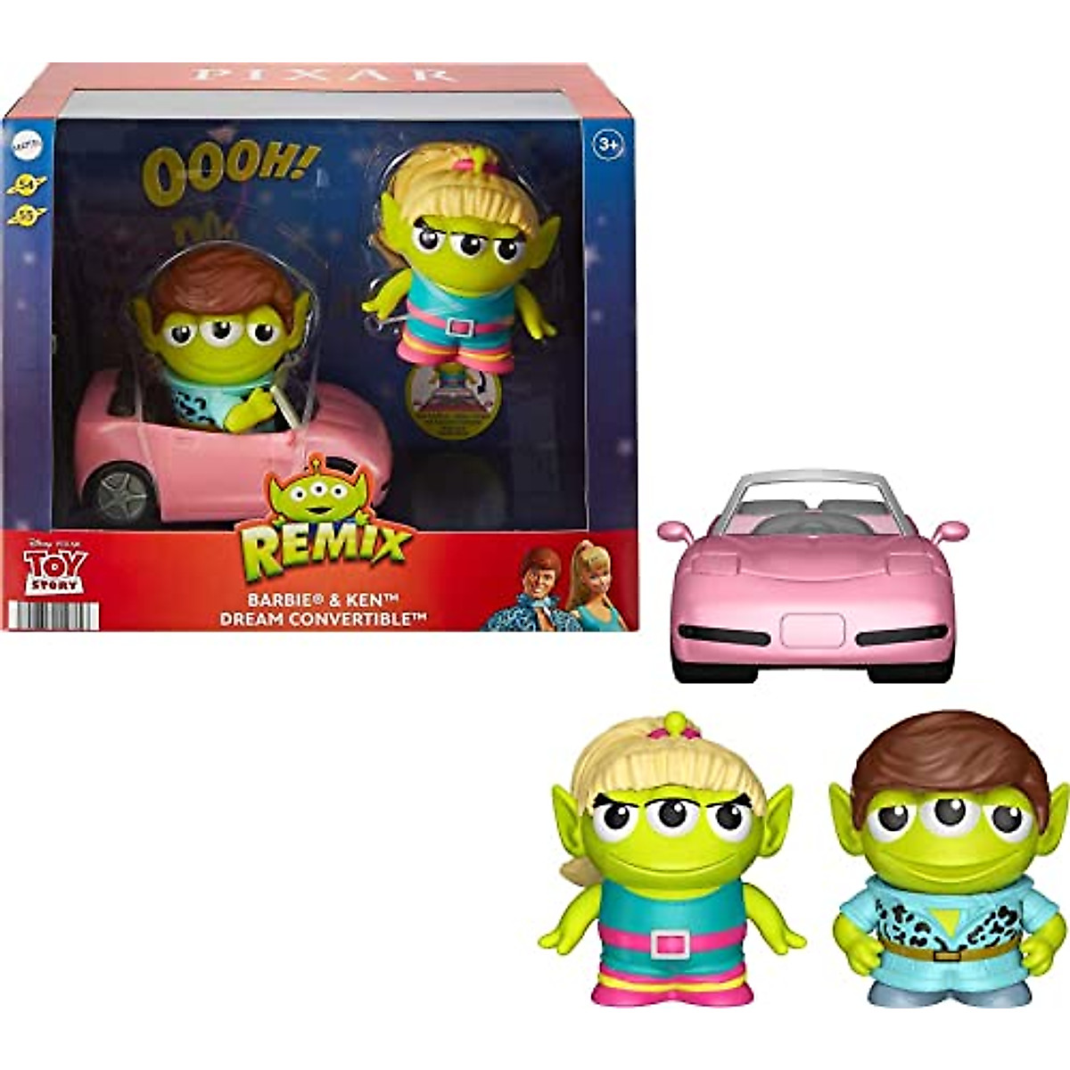 Mattel Pixar Alien Action Figures 2-Pack, Barbie and Ken Remix Figures with Toy Car, Collectible Gifts​