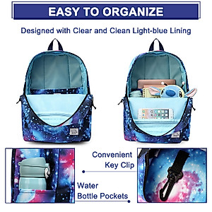 VASCHY Backpack for School, Lightweight Water Resistant Bookbag Casual Daypack for Middle School Teen Boys Girls Blue Galaxy