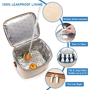 BABEYER Breastmilk Cooler Bag with Ice Pack Fits 6 Baby Bottles Up to 9 Ounce, Baby Bottle Bag with Shoulder Strap for Nursing Mom Daycare, Cream