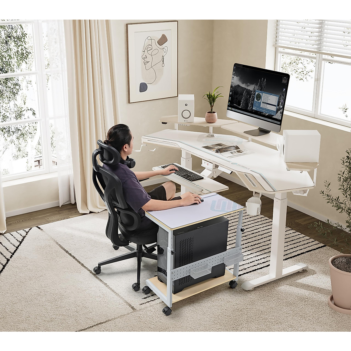 EUREKA ERGONOMIC Computer Tower Stand, Height Adjustable PC Stand,2-Tier ATX-Case CPU Holder Home Office Gaming Accessories with Rolling Wheels & Mouse Pad,Maple