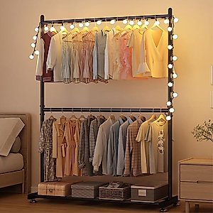 Bold and Heighten 2 Layers Metal Clothes Drying Rack Laundry Drying Rack, Sheet Quilts Blanket Drying Rack, Heavy Duty Garment Rack For Indoor Outdoor 1.5M/150cm/59 Inches（Black）