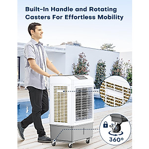 BALKO Windowless Air Conditioner, 35-INCH Swamp Cooler Air Conditioner w/2 Modes & 3 Speeds, 2100CFM, 700Sq.ft, Smart Timer for Auto off, 8Gal Tank & Remote, Wider Oscillation Evaporative Air Cooler