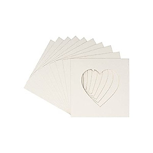 13x13 Mat Bevel Cut for 9x9 Photos - Precut Oyster Shell White Heart Shaped Photo Mat Board Opening - Acid Free Matte to Protect Your Pictures - Bevel Cut for Family Photos, Pack of 25 Matboards Show