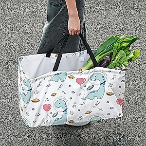 Dinosaur Full Print Large Capacity Laundry Organizer Tote Bag - Reusable and Foldable Oxford Cloth Shopping Bags