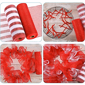 10 inch x 30 feet Each Roll-YYCRAFT Christmas Decorative Metallic Foil Poly Mesh-4 Rolls for Crafting Wire Wreath Making Craft(Red, White, Emerald Green, Red/White)