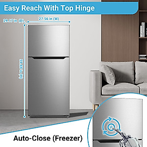 Smad Top Freezer Refrigerator with Reviseble Door 13.9 Cu.ft Refrigerators with Freezer Adjustable Temperature Garage Ready Refrigerator for Home Dorm Kitchen Stainless Steel