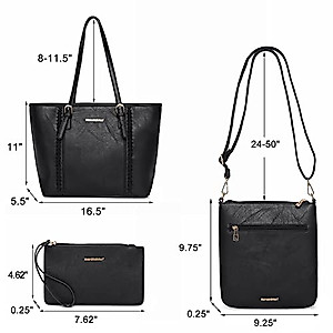 Montana West 3 PCS Tote Bag Set Purse Large Shoulder Bag Concealed Carry Purses and Handbags for Women Top Handle Shoulder Satchel Hobo Bags, Black
