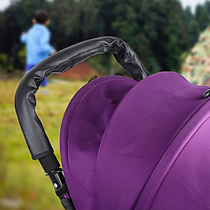 Baby Stroller Handle Cover, Leather Pram Foam Armrest Covers Universal Bumper Pushchair Handlebar Sleeve Removable Grip Bar Replacement Accessories with Zipper Protect Case Dustproof Waterproof Black