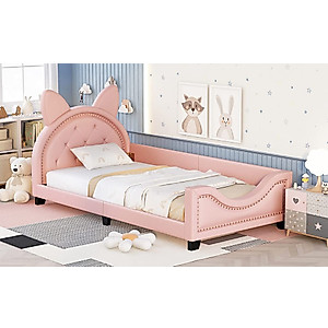 Harper & Bright Designs Twin Size Wood Platform Bed Frame with House-Shaped Headboard for Boys Girls Kids Toddler (Pink)