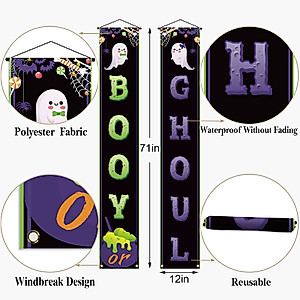 Pudodo Halloween Gender Reveal Porch Banner Booy or Ghoul Ghost Baby Shower Front Door Sign Wall Hanging Holiday Party Decoration