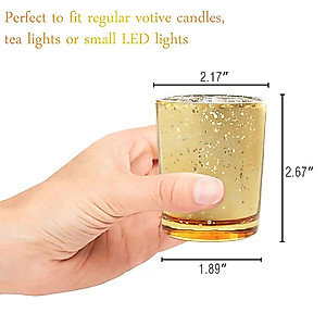 Volens Gold Votive Candle Holders Bulk, Mercury Glass Tealight Candle Holder Set of 12 for Wedding Decor and Home Decor