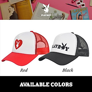 Playboy Trucker Hat, Mesh Adjustable Snapback Baseball Cap with Curved Brim, Black, One Size