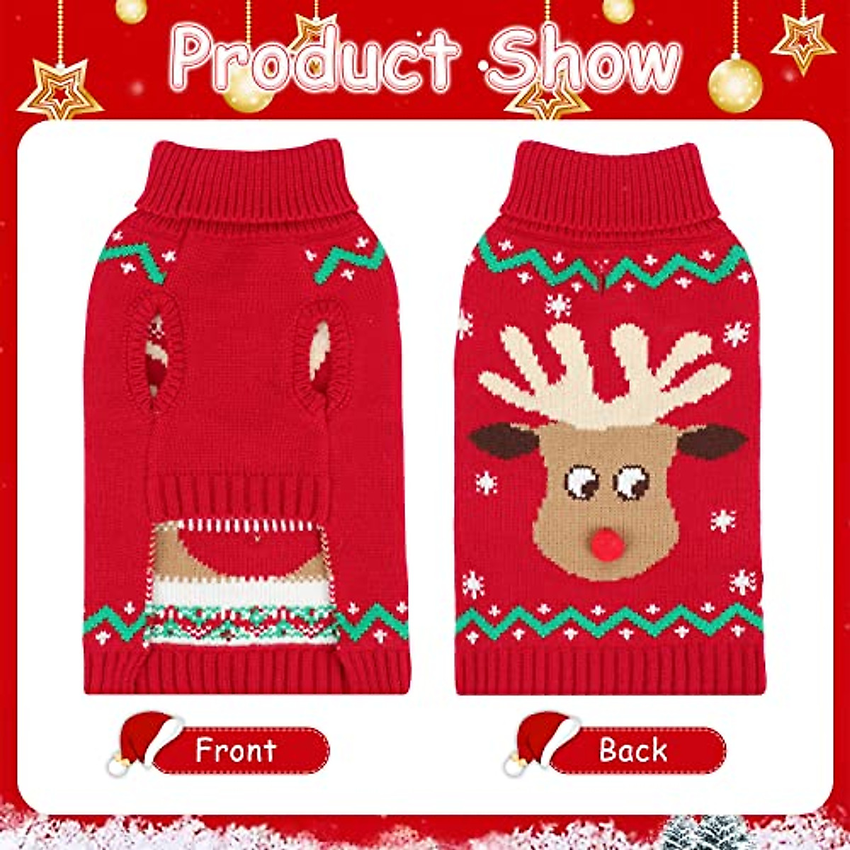 YUEPET Christmas Dog Sweaters Pullover, Reindeer Snowflake Christmas Dog Outfits with Leash Hole, Classic Turtleneck Dog Clothes for Puppies Medium Dogs(S)