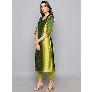 Indian Kurti for Womens With Pant | Art Silk Woven Partywear Kurta Kurtis Dress For Women Tops Tunic Green