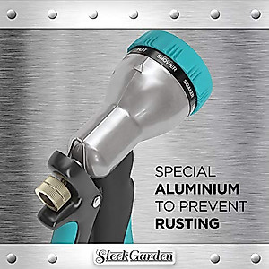 Heavy Duty Garden Hose Nozzle Hand Sprayer with 9 Adjustable Spray Patterns Heavy-Duty Metal Water Hose Spray Nozzle - High Pressure | Rear Trigger Control Suitable for Car Wash,Watering Lawn & Garden