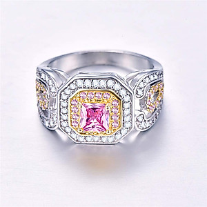 YAZILIND Princess Cut Pink Cubic Zirconia Ring Silver Plated Wedding Engagement Jewelry(Size 6)