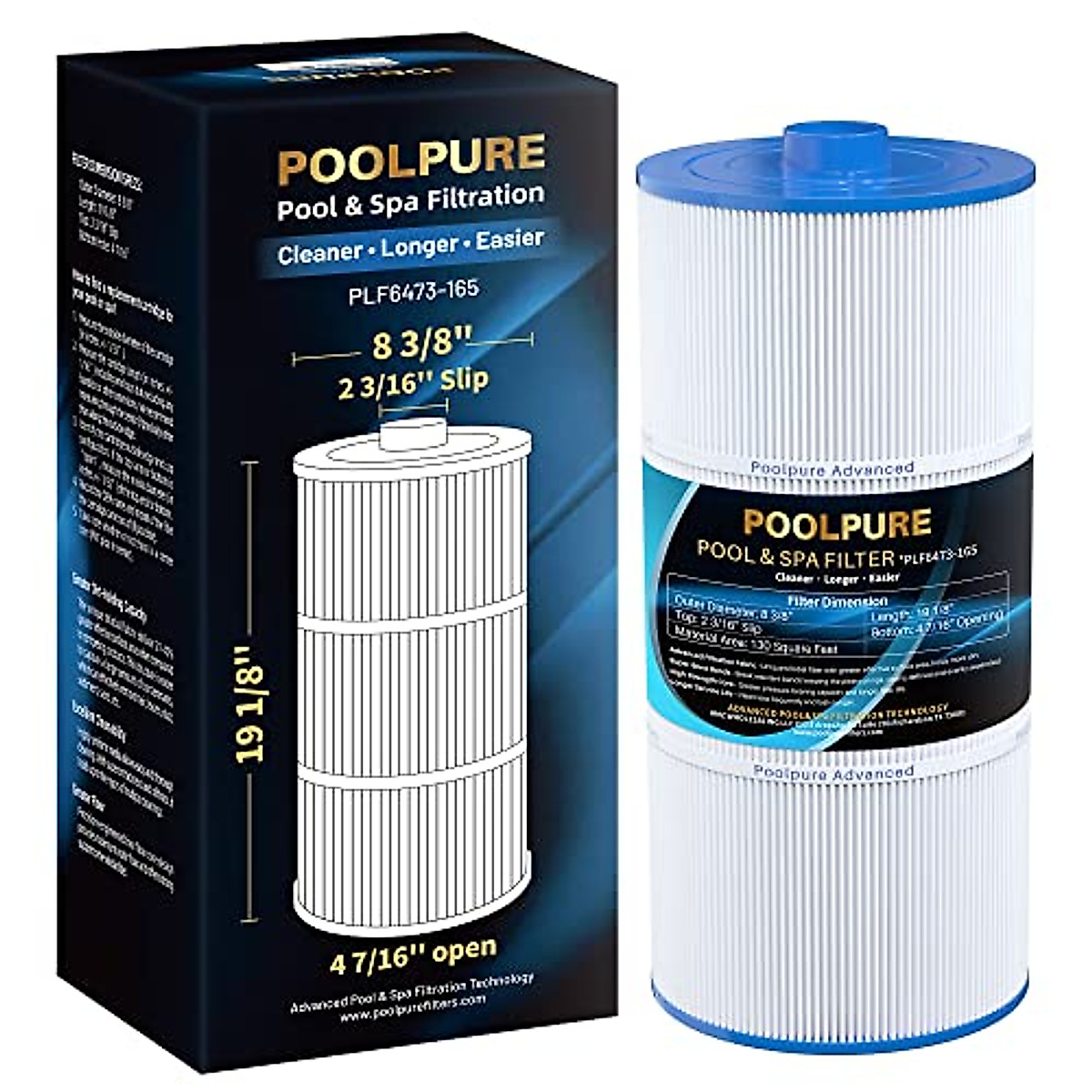 POOLPURE 6473-165 Spa Filter Replaces Sundance 6473-165 (Only Outer Filter), AK-6473165, UFC-165, Sundance MicroClean Ultra Hot Tub Filter Cartridge 1 Pack